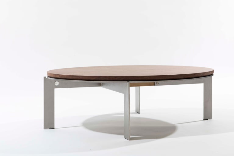 Modern contemporary oval ellipse side table, steel and walnut wood ...