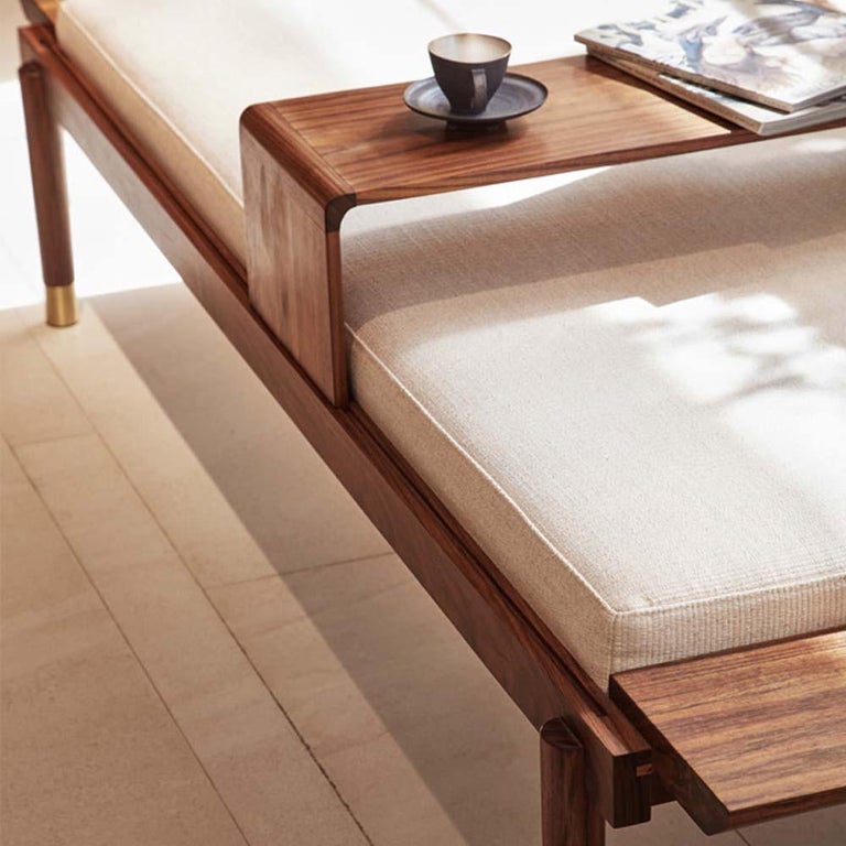 Contemporary walnut tray top bench with textile For Sale at 1stDibs
