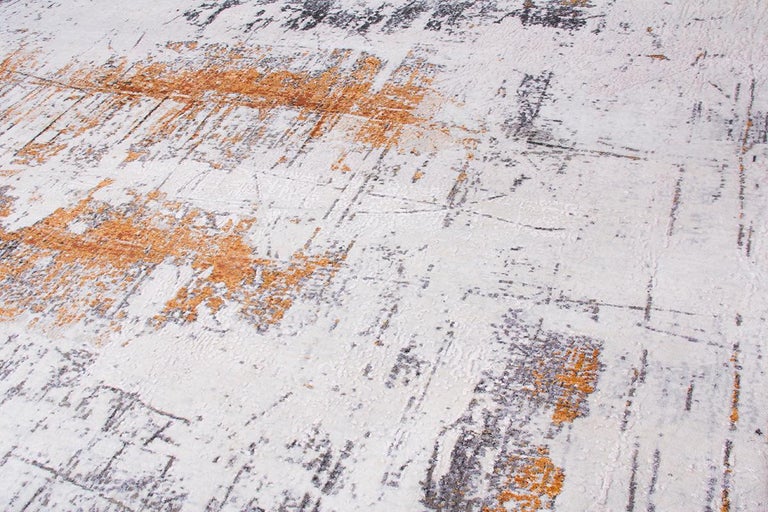 Contemporary White and Gold Abstract Modern Wool and Silk Rug For Sale ...