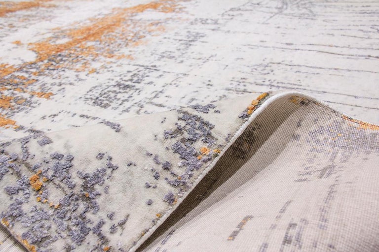 Contemporary White and Gold Abstract Modern Wool and Silk Rug For Sale ...