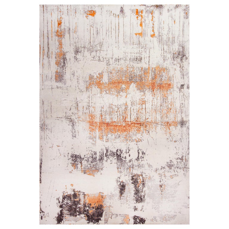 Contemporary White and Gold Abstract Modern Wool and Silk Rug For Sale ...