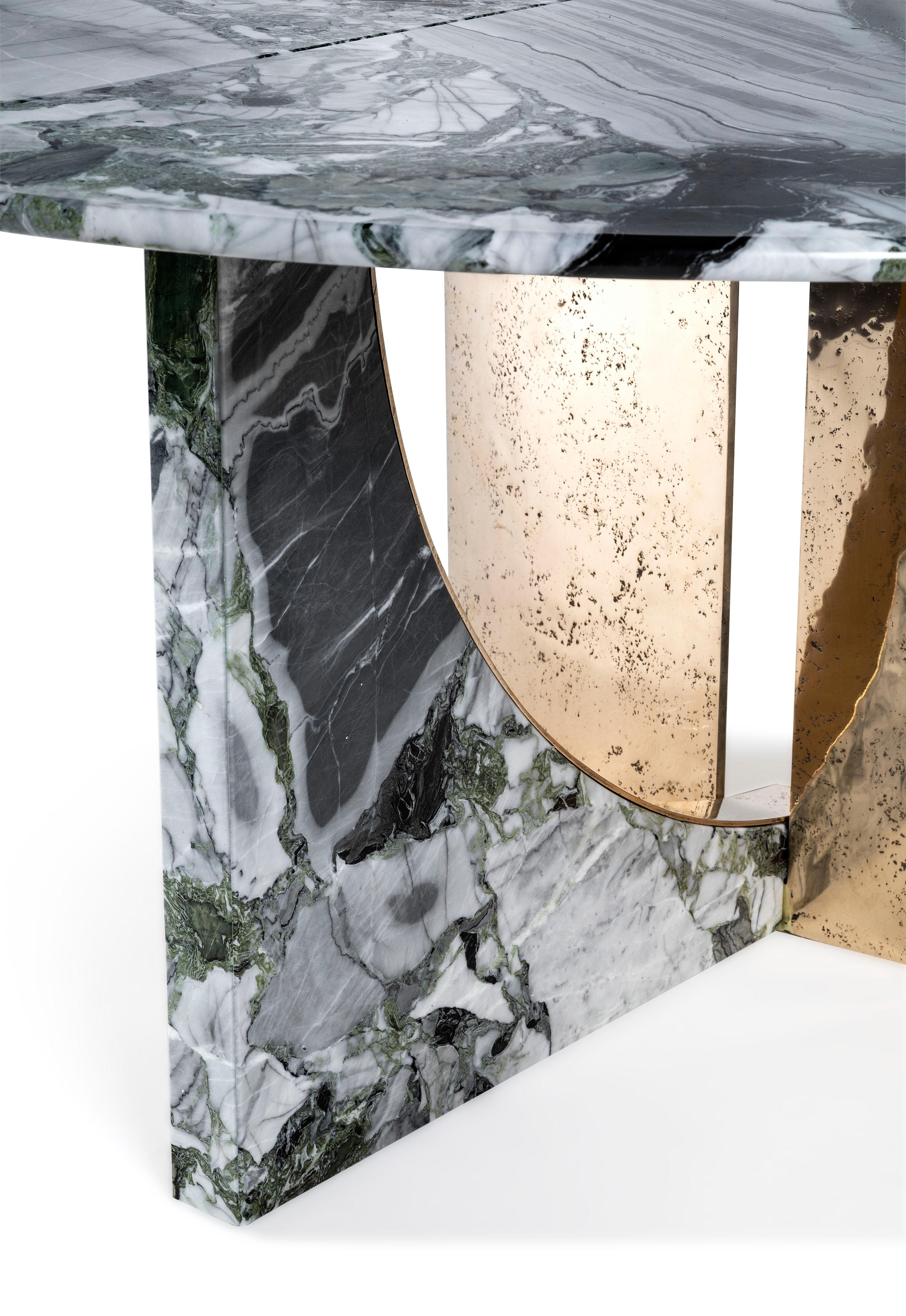 Contemporary "White Beauty" Marble, Green, Round Dining Table with ...