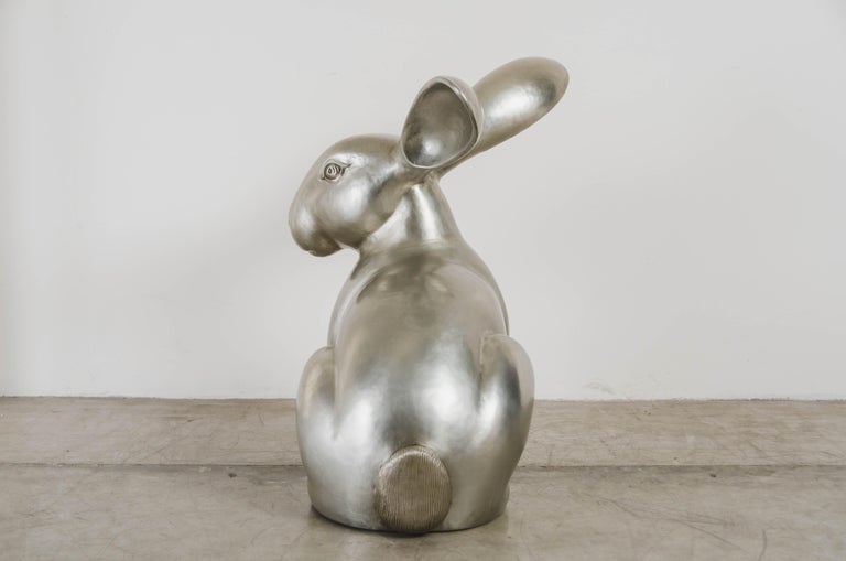 Contemporary White Bronze Rabbit Sculpture by Robert Kuo, Hand Repoussé ...
