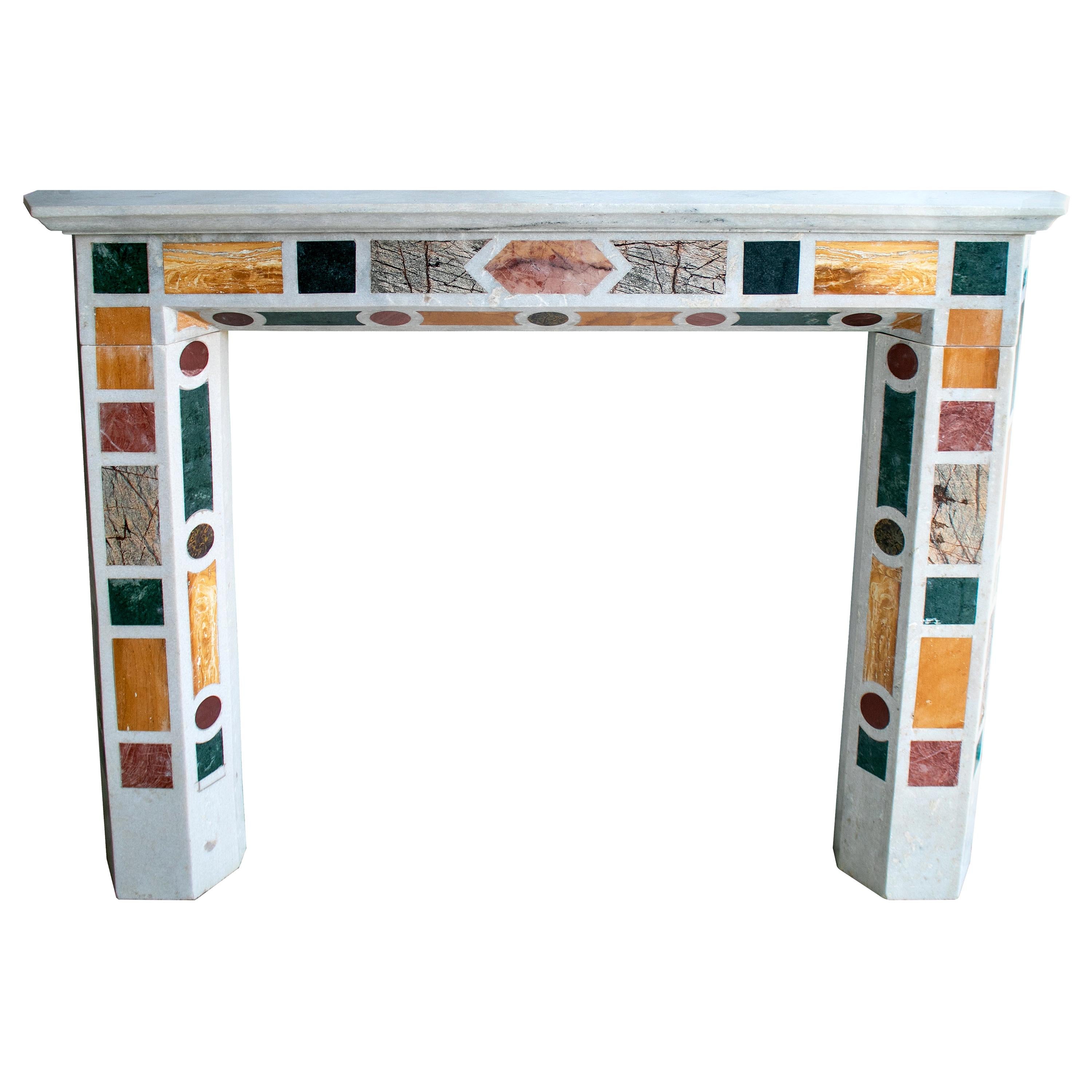 Contemporary White Carrara Marble Geometric Fireplace Mantel with ...