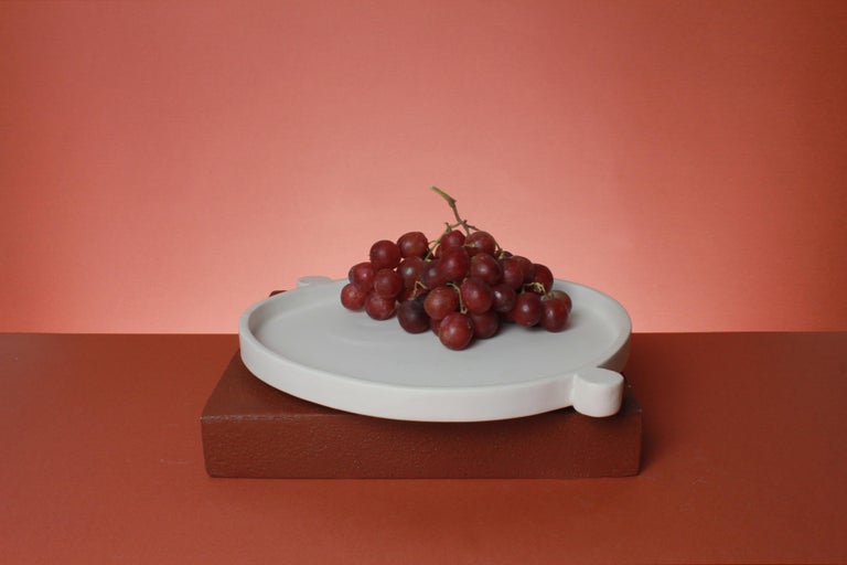 Contemporary White Ceramic Flat Serving Dish Plate Handmade For Sale at ...