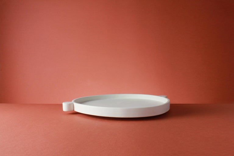 Contemporary White Ceramic Flat Serving Dish Plate Handmade For Sale at ...