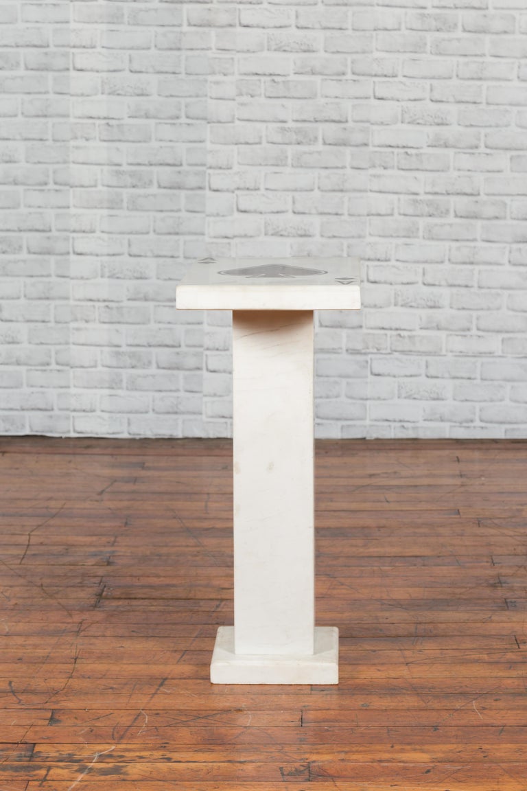 Contemporary White Marble Stand with Ace of Spades Motif and Pedestal ...