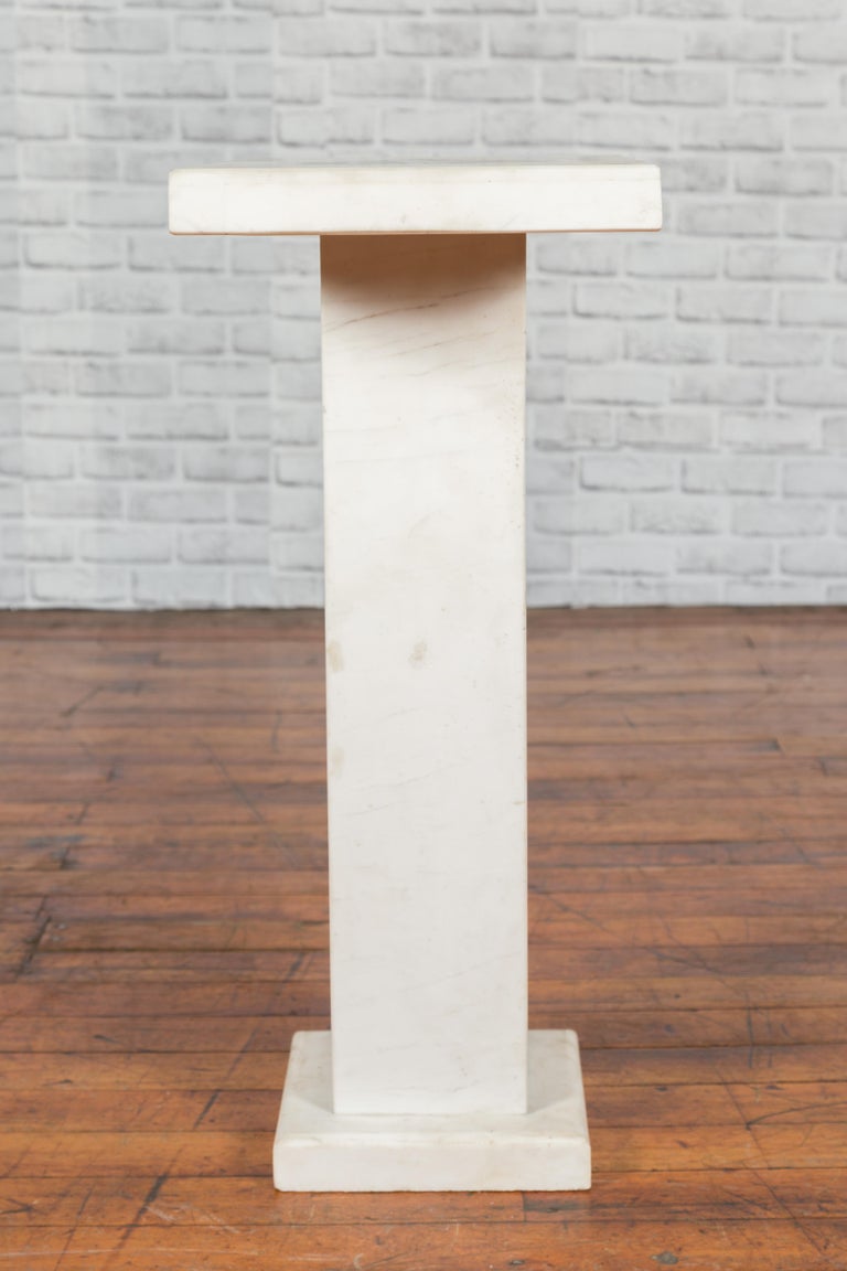 Contemporary White Marble Stand with Ace of Spades Motif and Pedestal ...