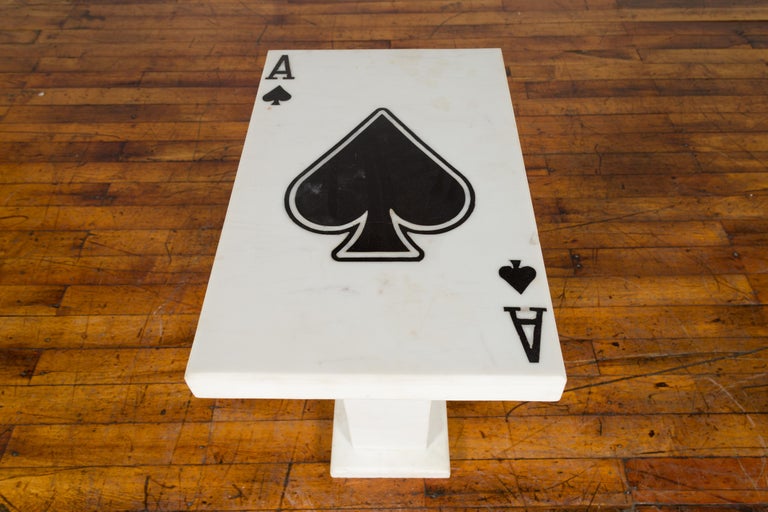 Contemporary White Marble Stand with Ace of Spades Motif and Pedestal ...