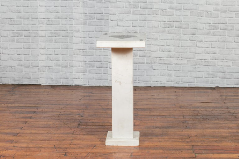 Contemporary White Marble Stand with Ace of Spades Motif and Pedestal ...