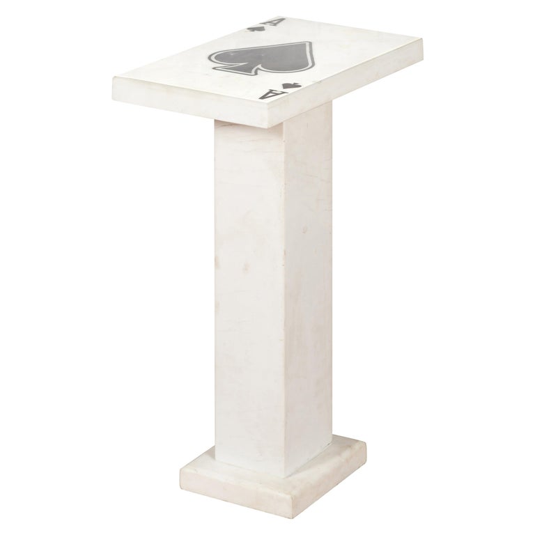 Contemporary White Marble Stand with Ace of Spades Motif and Pedestal ...