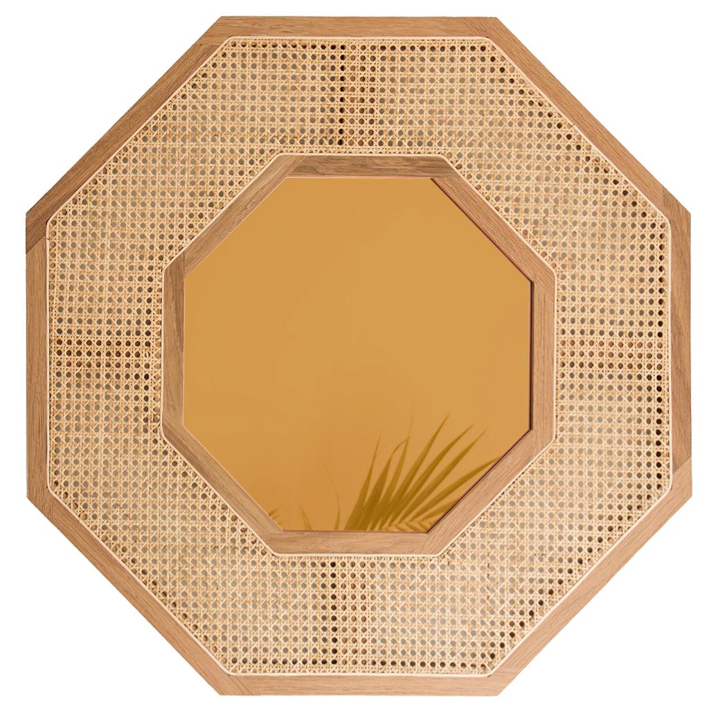 Contemporary White Oak Rattan Rose Gold Tinted Mirror by SinCa Design ...