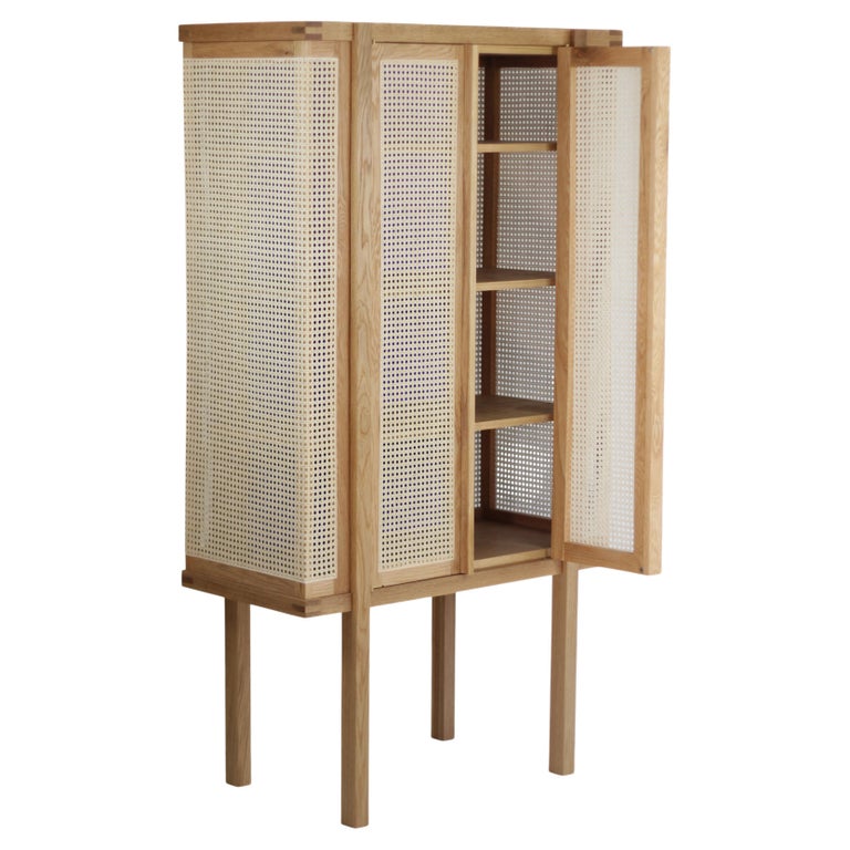 Contemporary White Oak Rattan Curiosity Cabinet by Sinca Design For ...