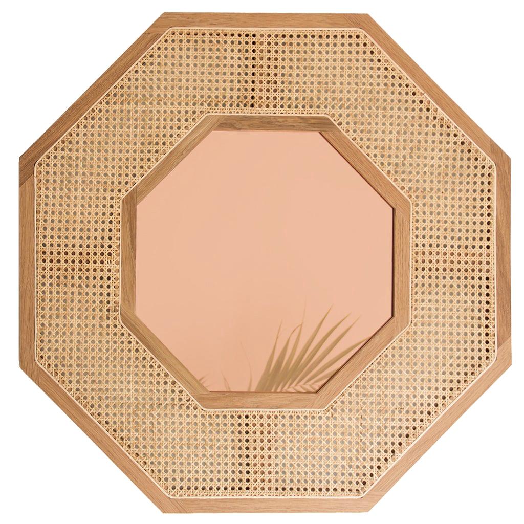 Contemporary White Oak Rattan Rose Gold Tinted Mirror by SinCa Design ...