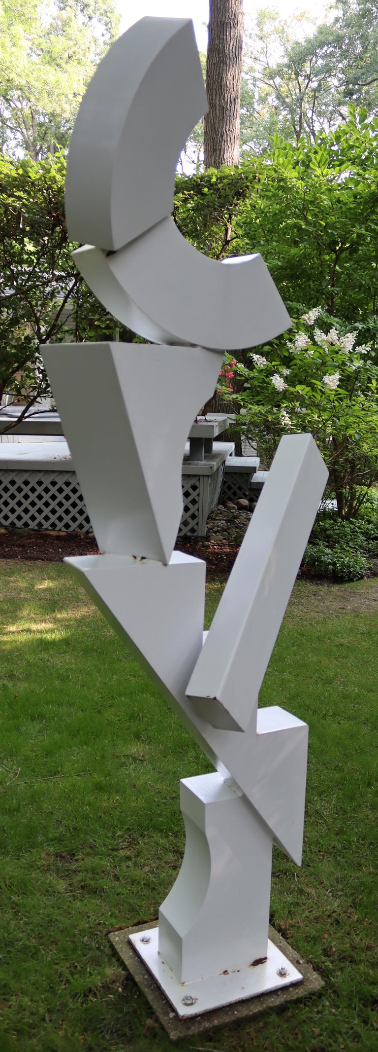 Contemporary White Outdoor Metal Abstract Floor Sculpture Signed ...