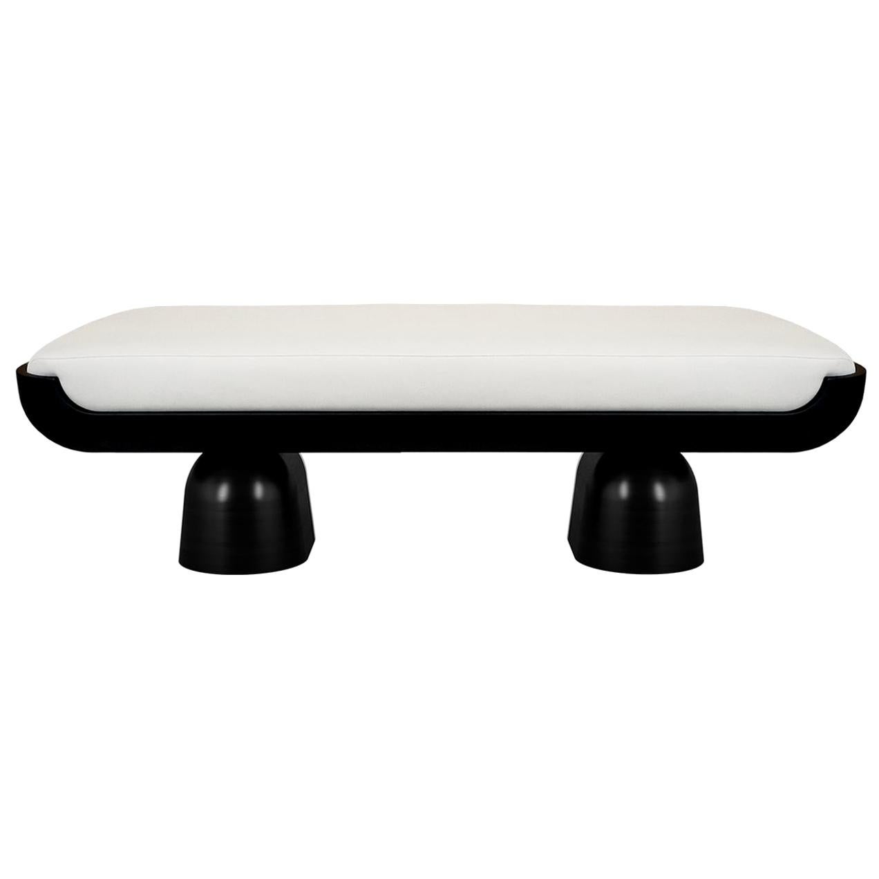 Modern White Velvet Upholstered Bench with Black Wenge Legs Gold ...