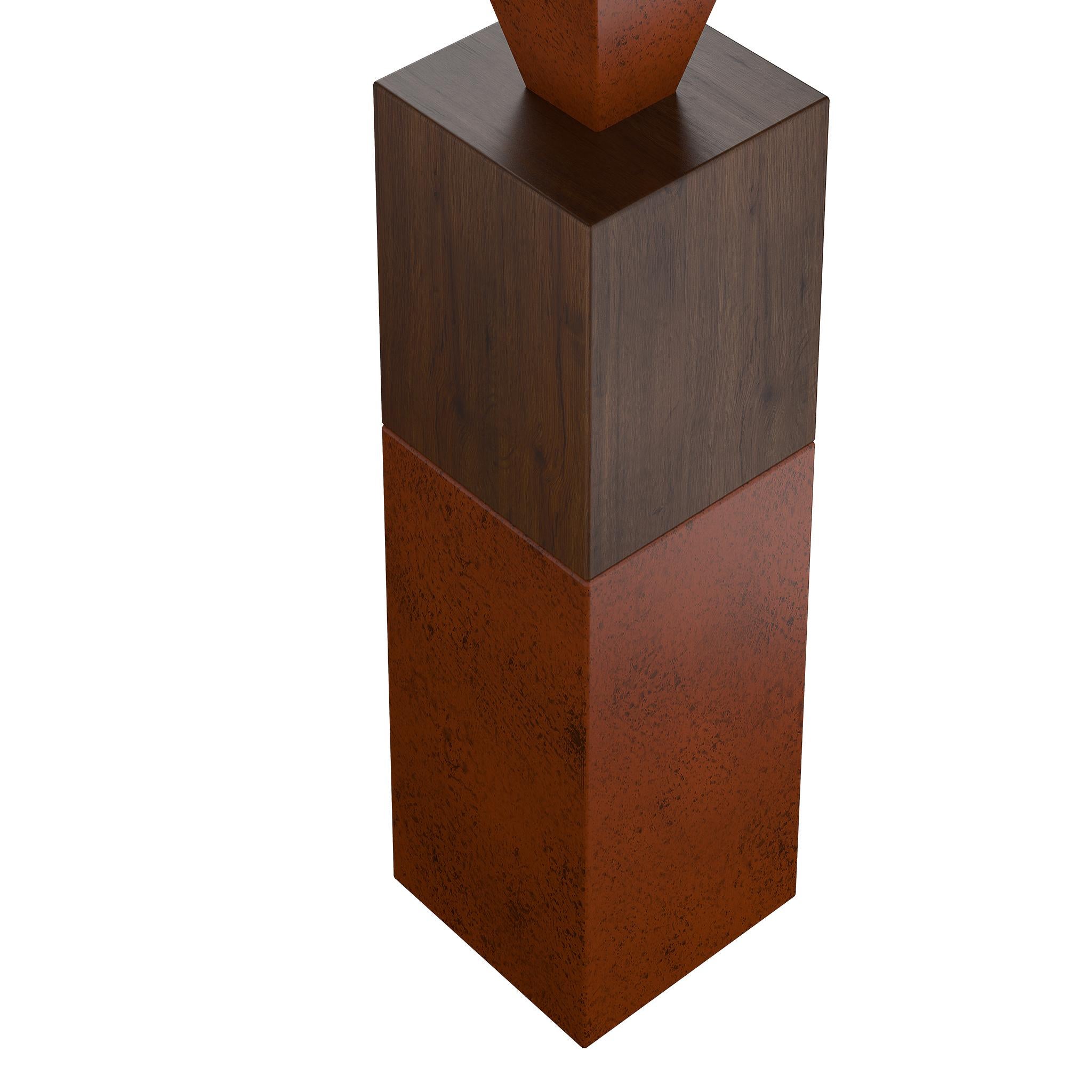 Contemporary Wood Geometric Totem Sculpture Pole in Oak Wood Rust ...