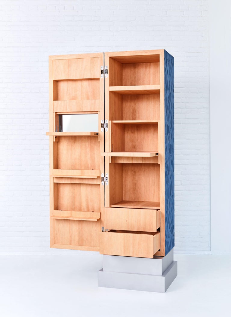 Contemporary Wooden Blue Pigmented Closet, Column Blend Armoire by Ward ...