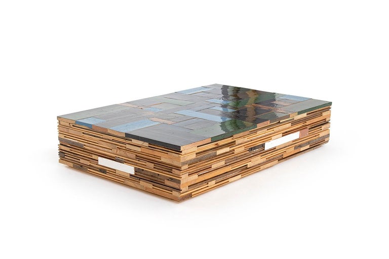 Table basse contemporaine en bois, cube à déchets en bois de ...