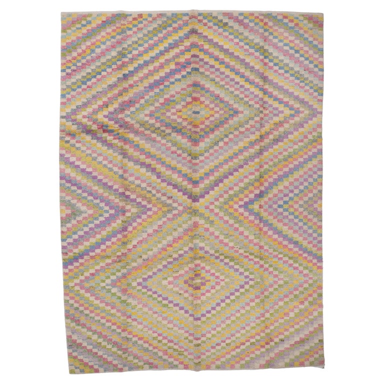 Contemporary Wool Pastel Turkish Rug For Sale at 1stDibs