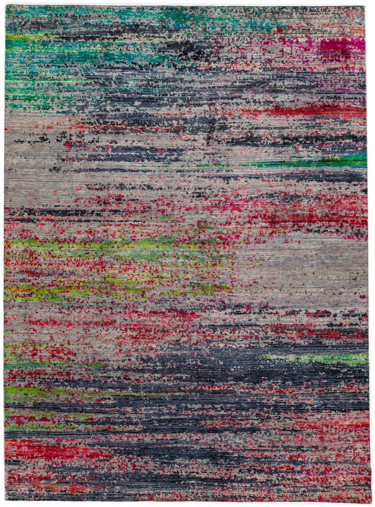 Contemporary Wool and Silk Rug With Multicolor Abstract Design For Sale ...