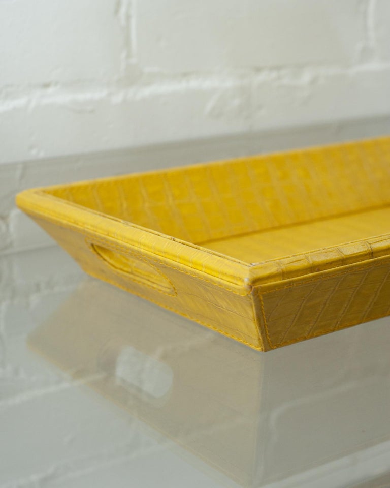 Contemporary Yellow Crocodile Embossed Leather Rectangular Tray For ...