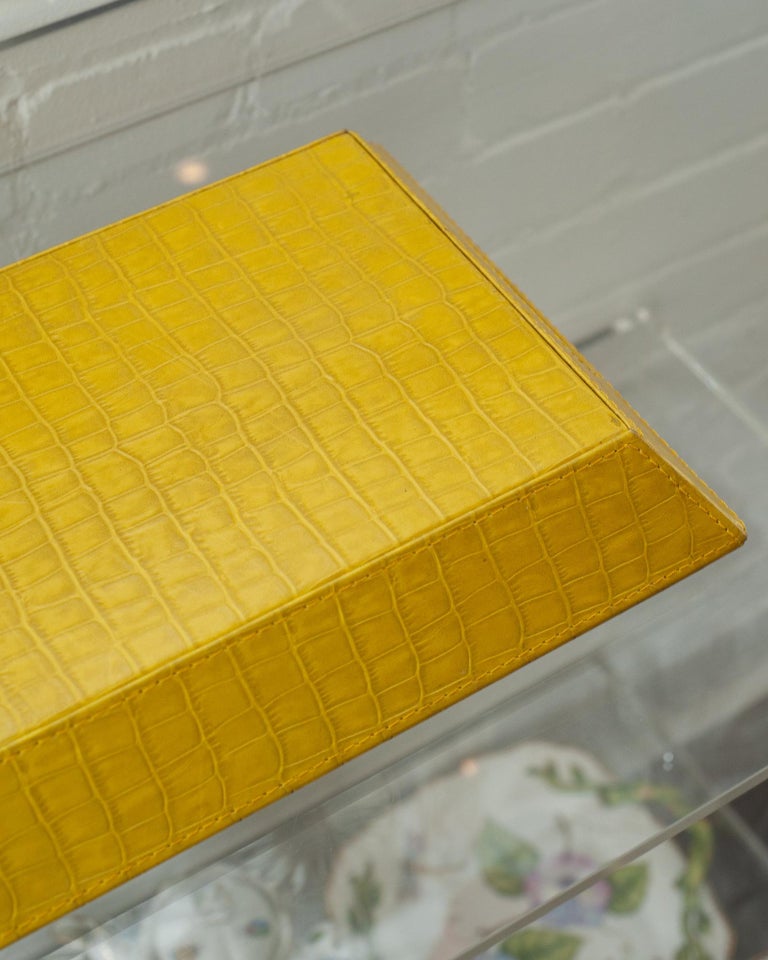 Contemporary Yellow Crocodile Embossed Leather Rectangular Tray For ...