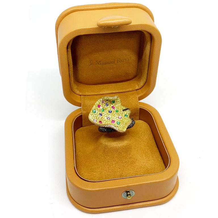 Contemporary Yellow Gold "Stingray" Ring with Diamonds, Emeralds and ...