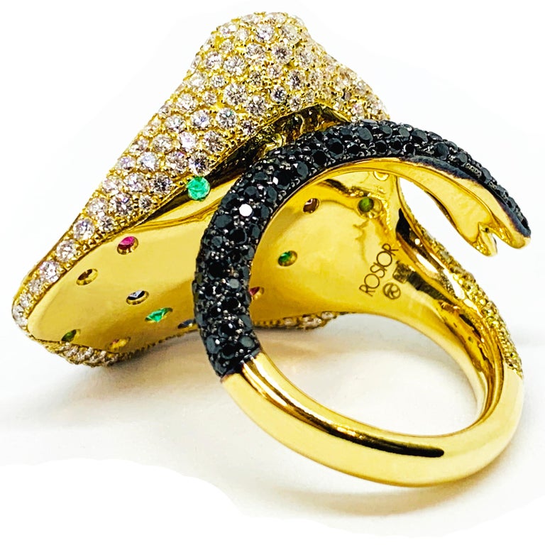 Contemporary Yellow Gold "Stingray" Ring with Diamonds, Emeralds and ...