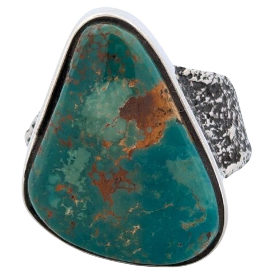 Contention Alley Sterling Silver Tufa Cast Ring with Green Kingman ...