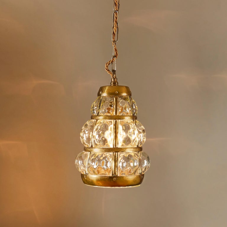 Continental 1960s Brass and Textured Glass Lantern Pendant Light For ...