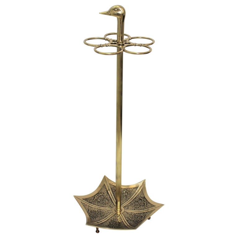 Continental Art Deco Umbrella Stand Polished Brass at 1stDibs