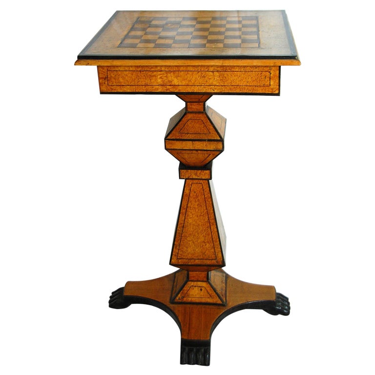Continental Biedermeier Inlaid Pedestal Game Table in Burl Birch with ...