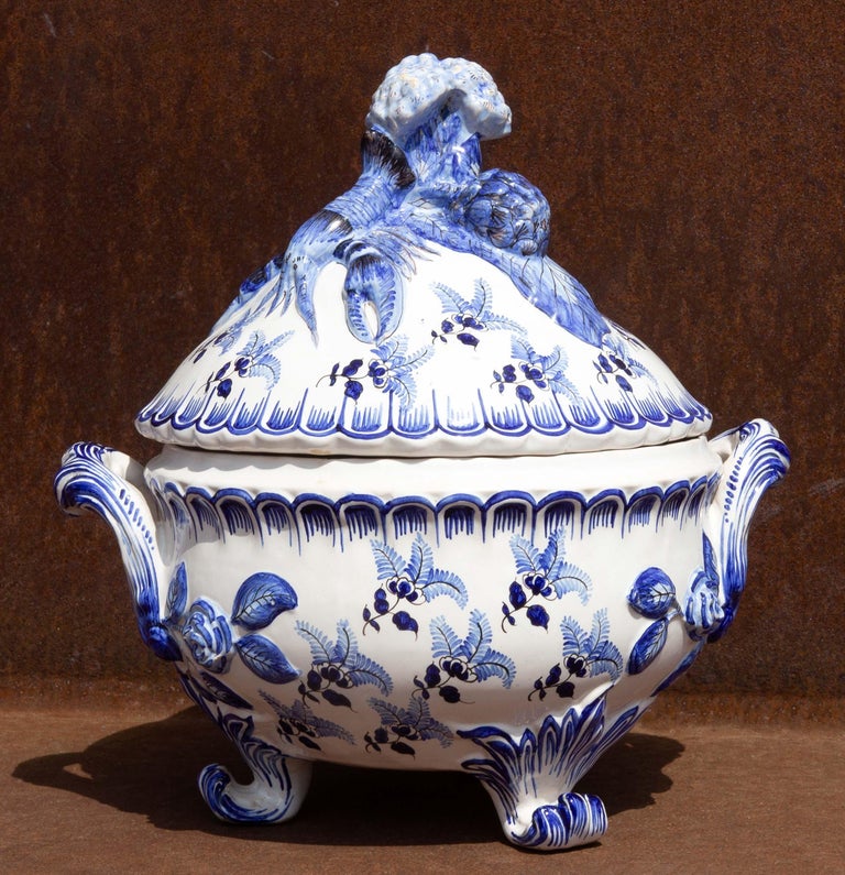 Continental Blue and White Tureen with Lobster and Vegetables 19th ...