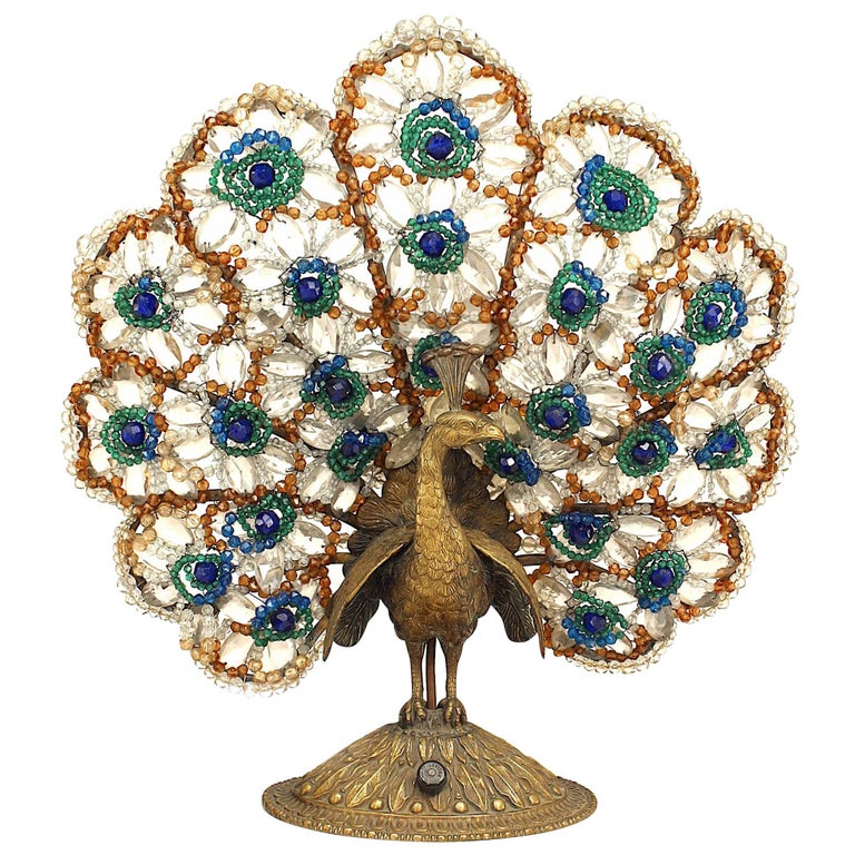 Continental Bronze Peacock Base Table Lamp For Sale at 1stDibs
