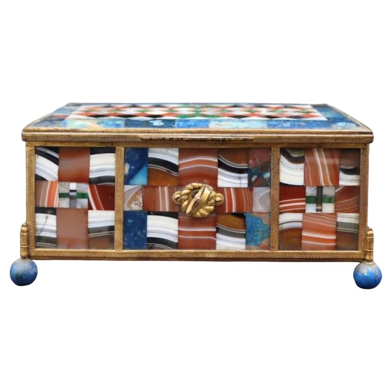Continental Europe Hardstone Inlay Trinket or Table Box For Sale at 1stDibs