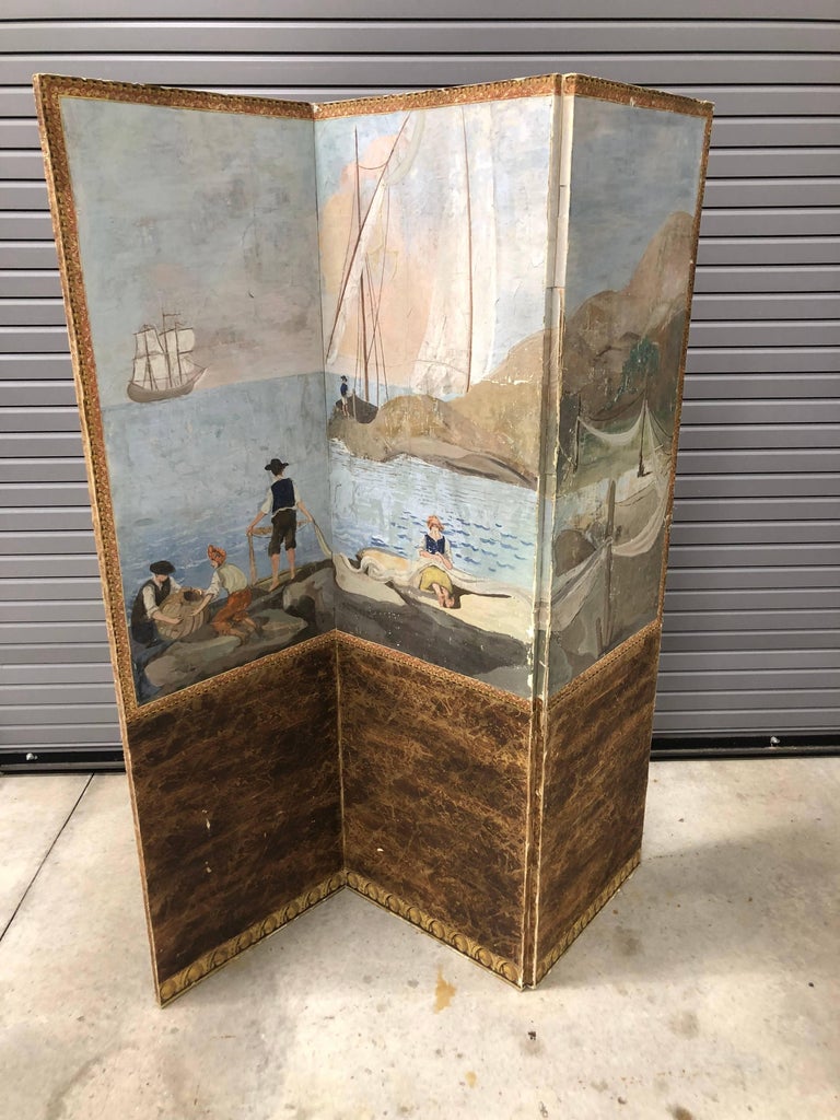 Continental Hand-Painted Folding Screen For Sale at 1stDibs