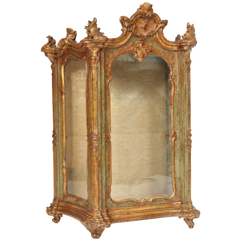 Continental Louis XV Painted and Partial Gilt Table Top Vitrine at 1stDibs