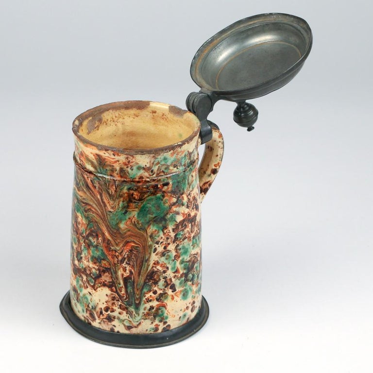 Continental Marbled Agate Creamware Pottery Tankard with Pewter Cover ...