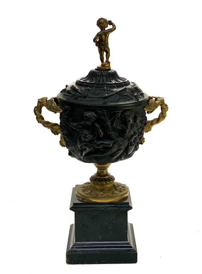 Continental Patinated and Gilt Bronze Twin Handled Cup or Urn with ...