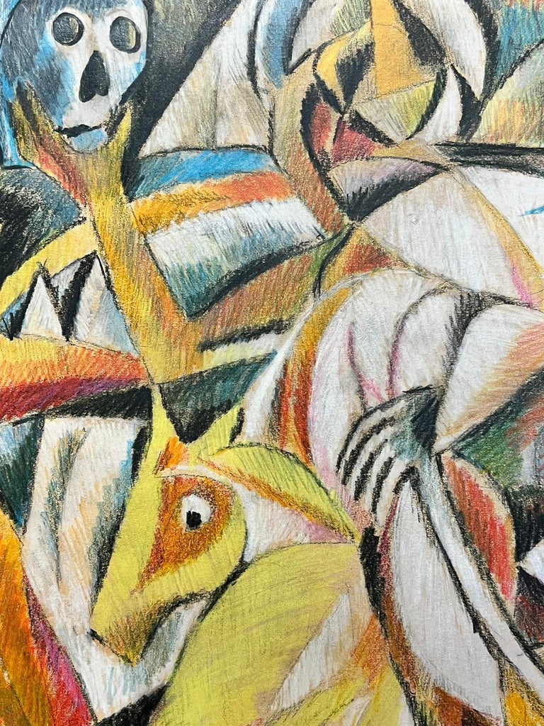 Continental School - Cubist Figure on Horseback holding a Skull 20th ...