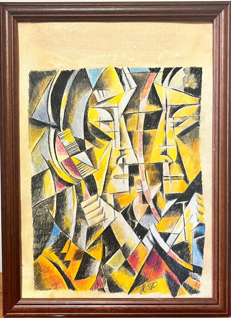 Continental School - Cubist Portrait Figures Yellow Abstract Original ...