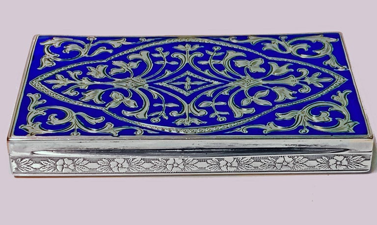 Continental Silver and Royal Blue Enamel Box, circa 1920 at 1stDibs