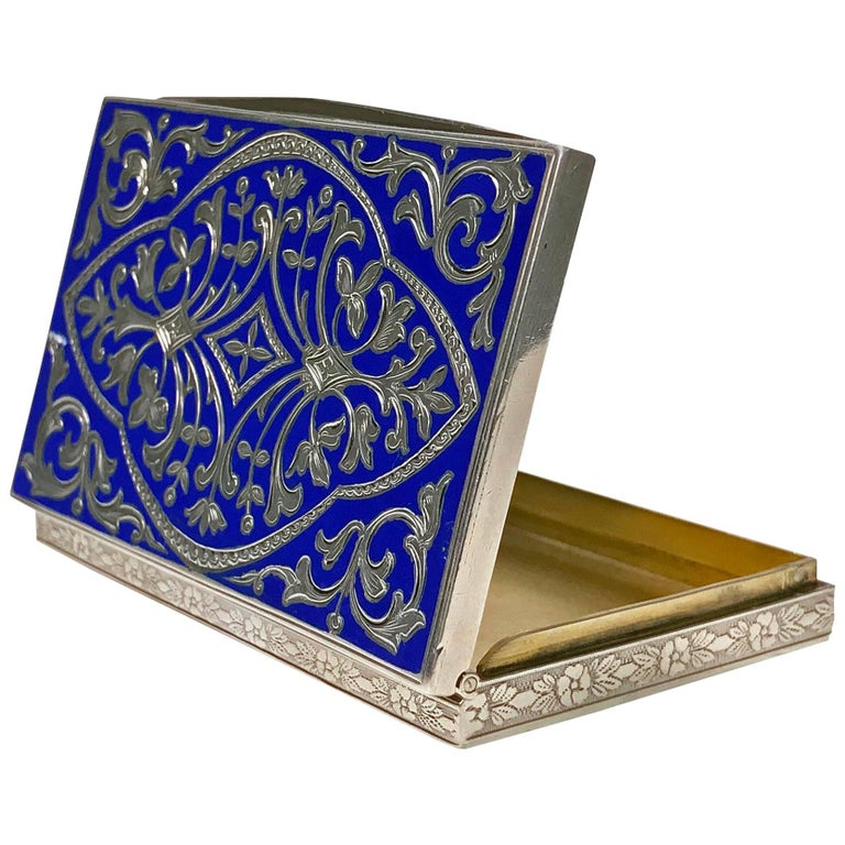 Continental Silver and Royal Blue Enamel Box, circa 1920 at 1stDibs