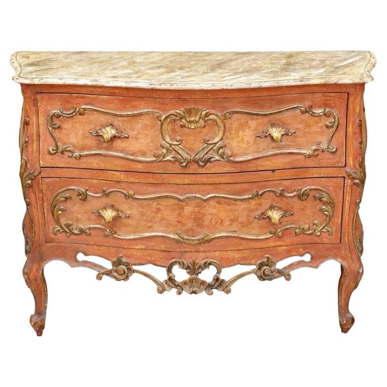Continental Style Italian Paint Decorated Bombe Chest For Sale at 1stDibs