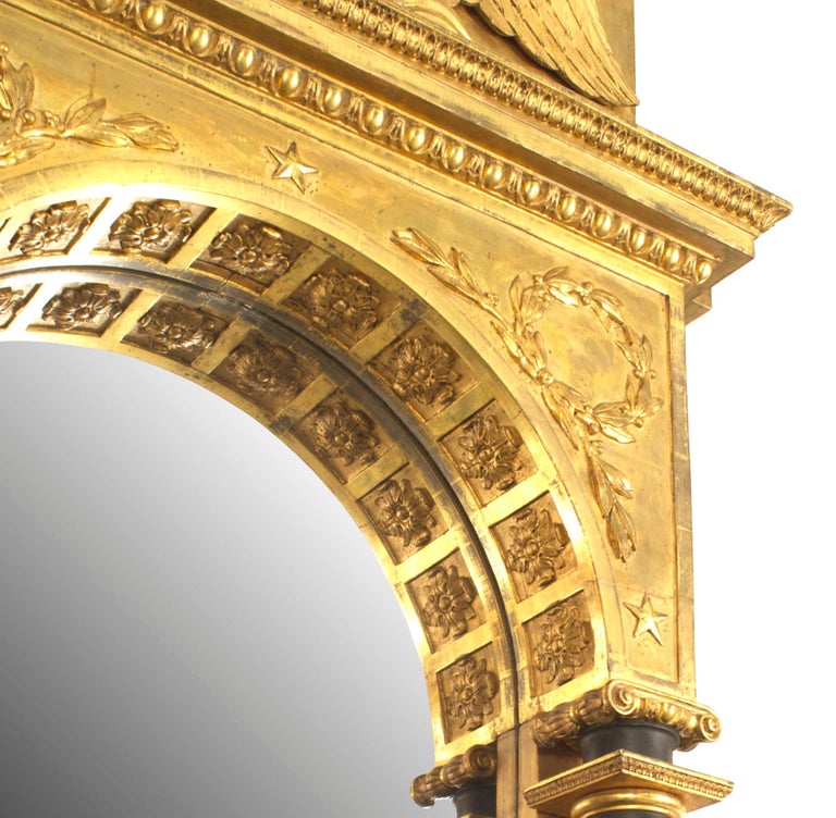 Continental Swedish Empire Gilt and Ebonized Eagle Pediment Wall Mirror ...