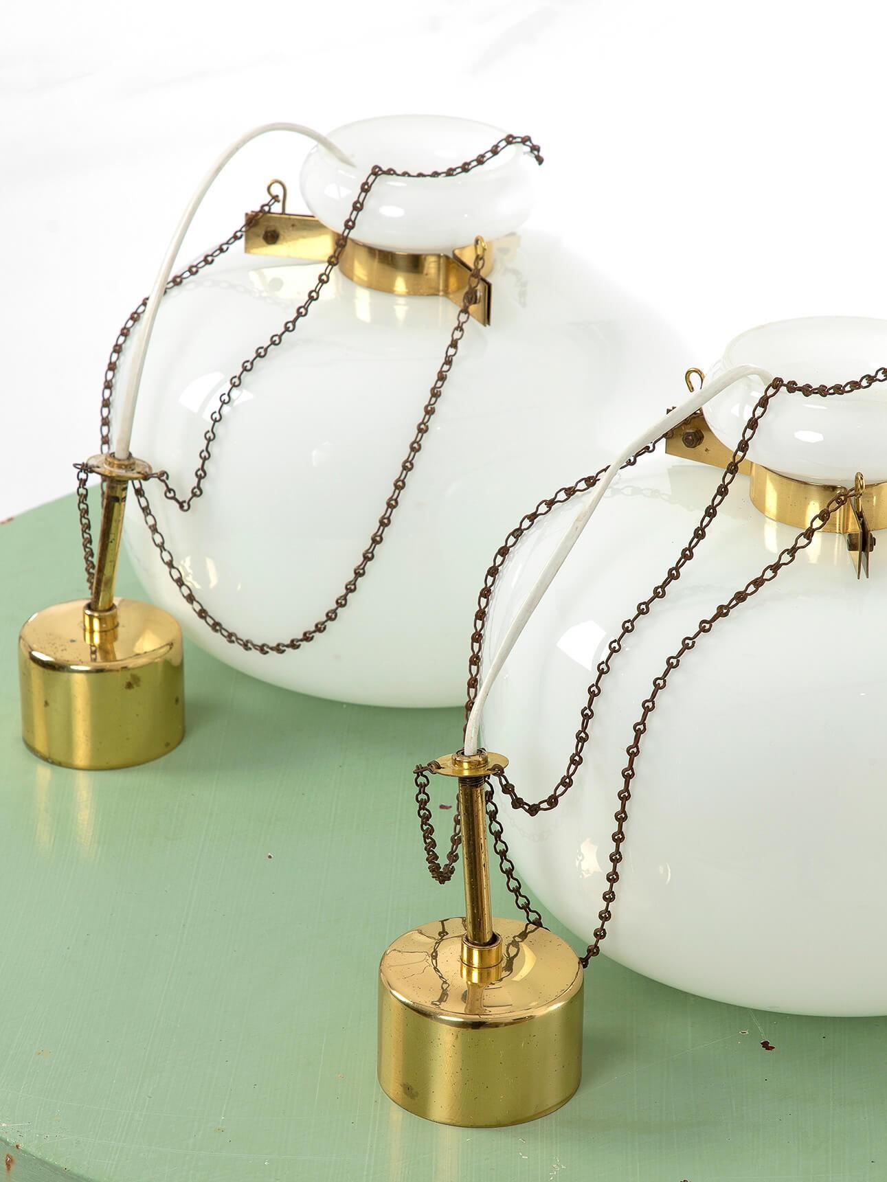 Continental White Glass Ceiling Pendant Lights, circa 1970 For Sale at 1stDibs