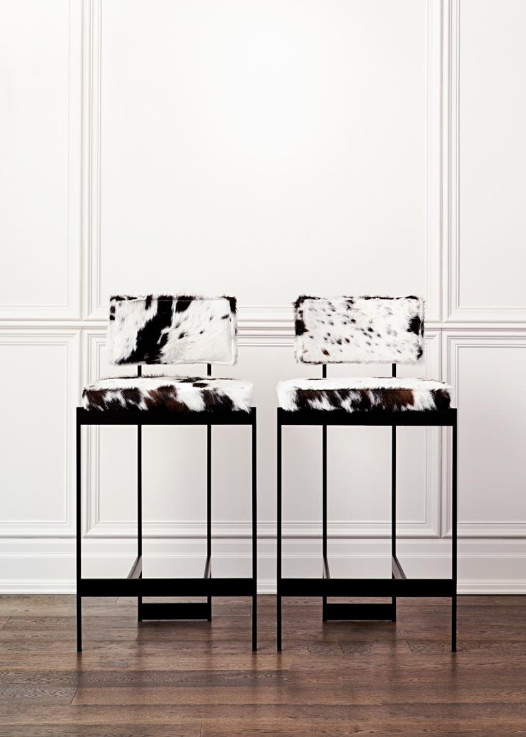 Contralto Bar Stool in White Leather with Satin Black Finish by Powell ...