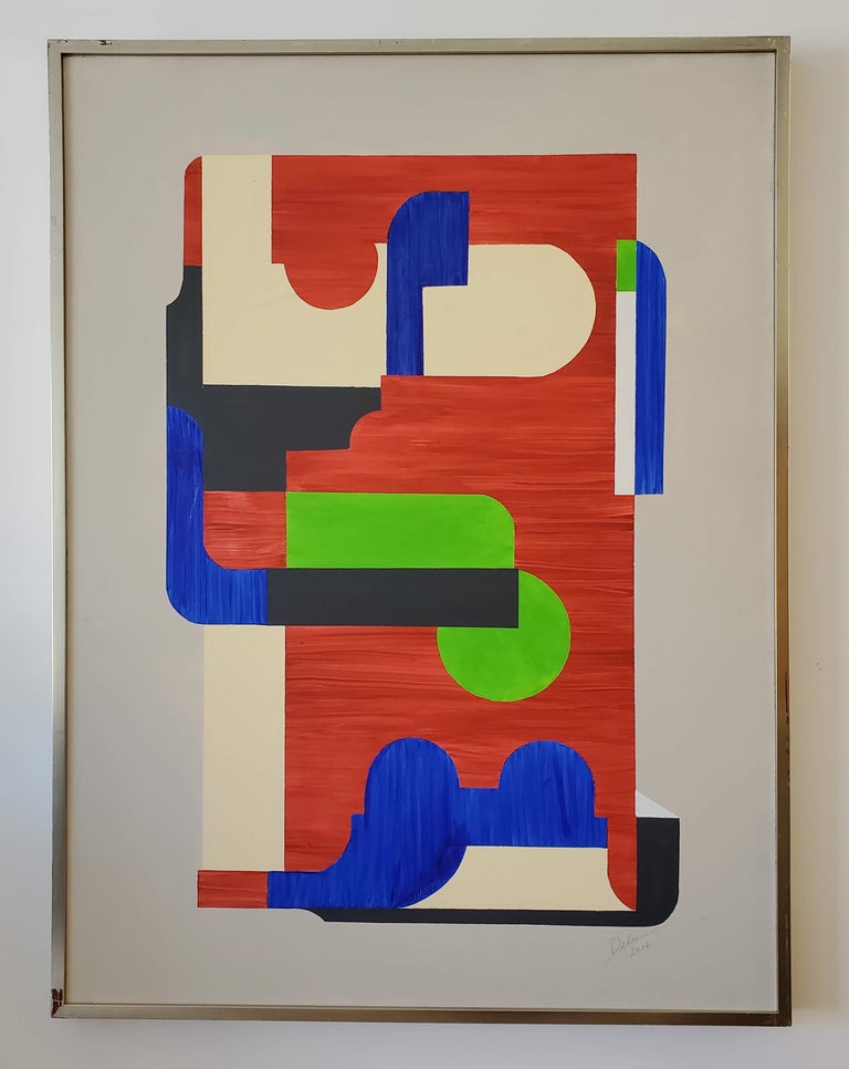 "Conundrum" Geometric Abstract Mixed-Media Painting, 2014, Red, Blue ...