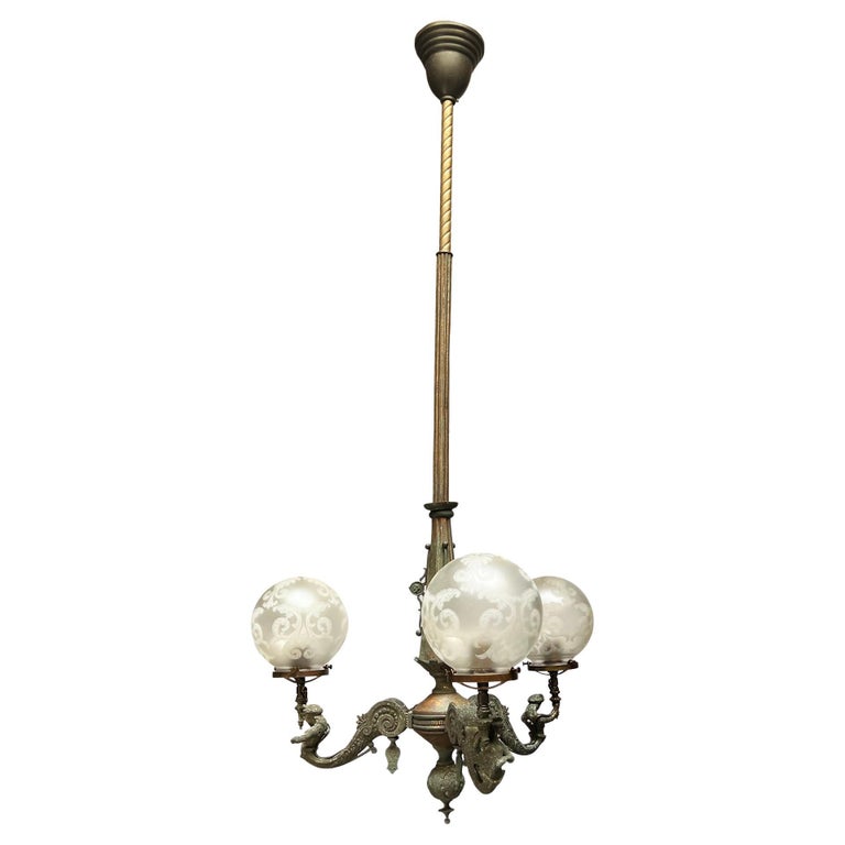 Converted Gas Light Fixture, 3- Light, Victorian Chandelier at 1stDibs